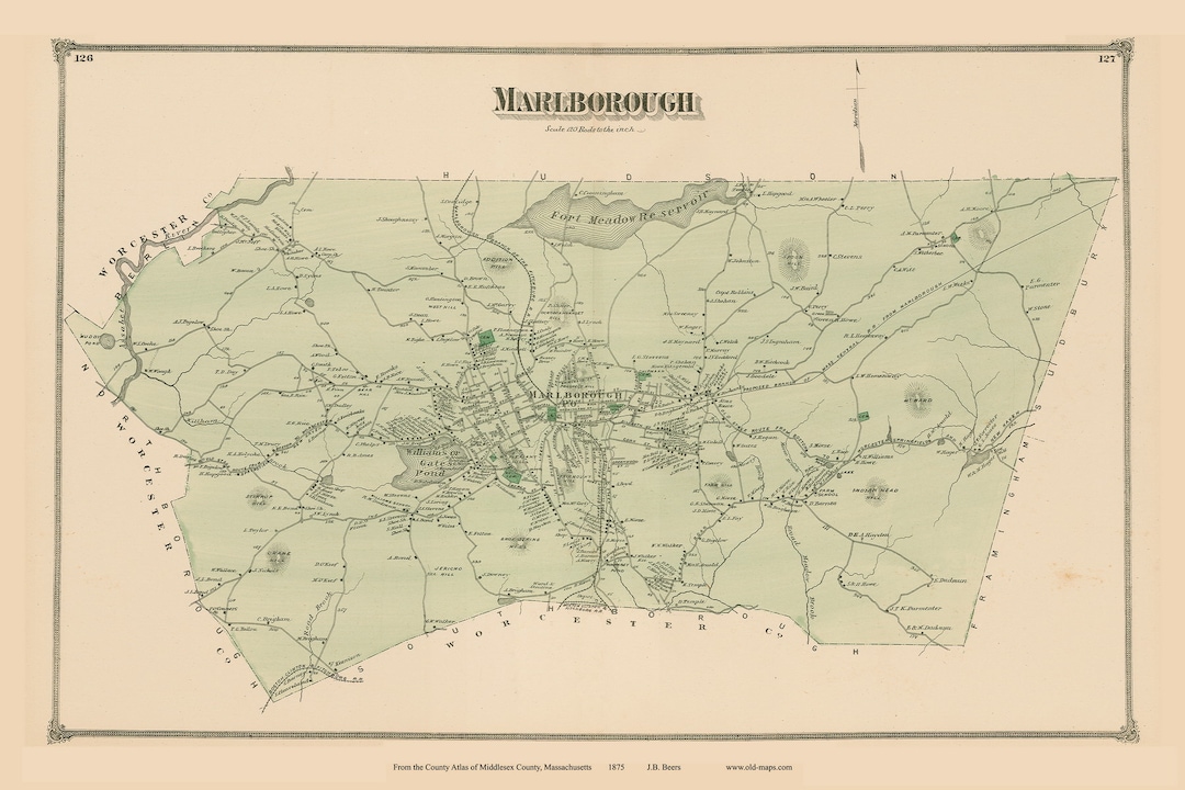 Marlborough - 1875 - Old Town Map Reprint - Middlesex County ...