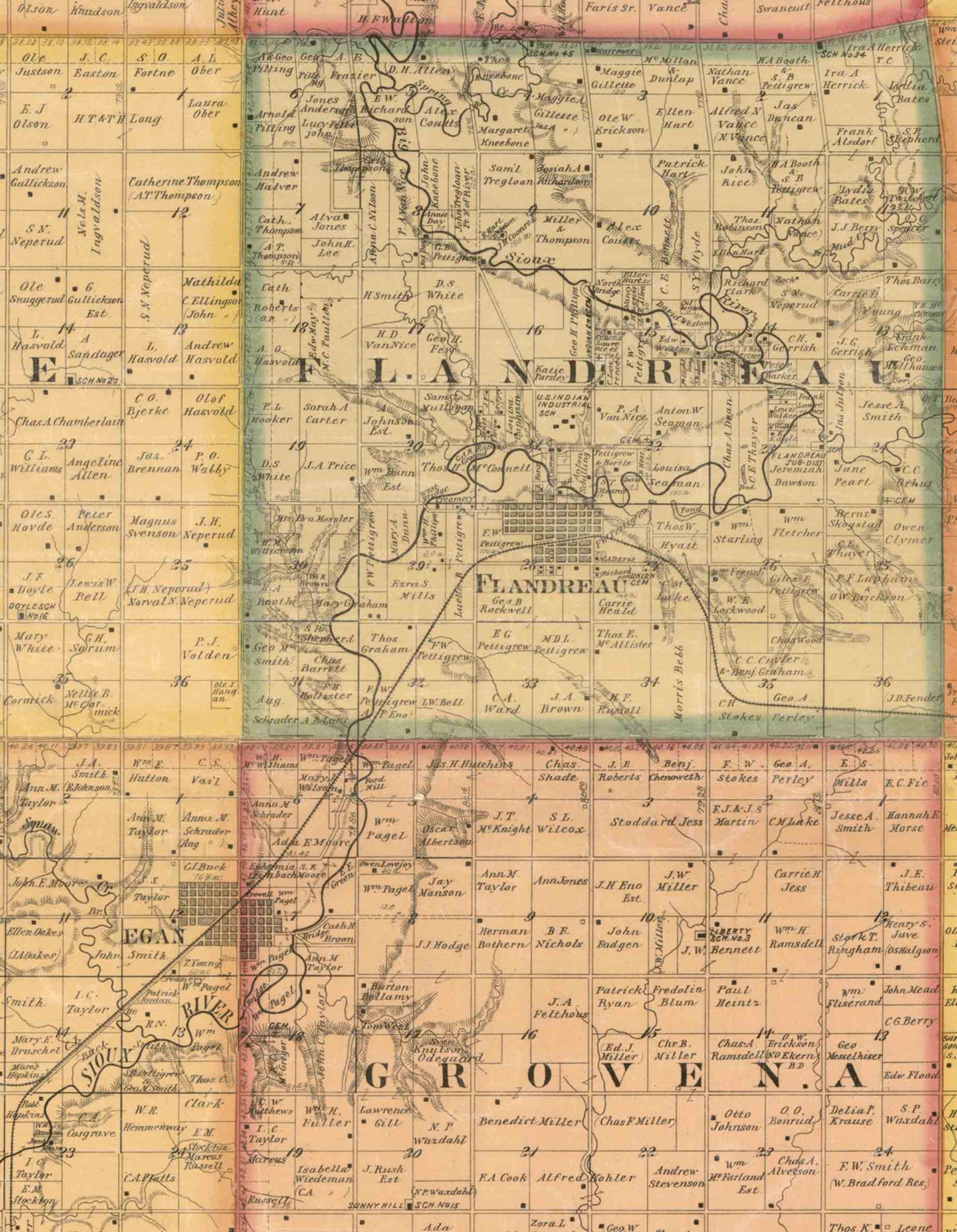 Moody County South Dakota 1896 - Old Wall Map With Landowner Names ...