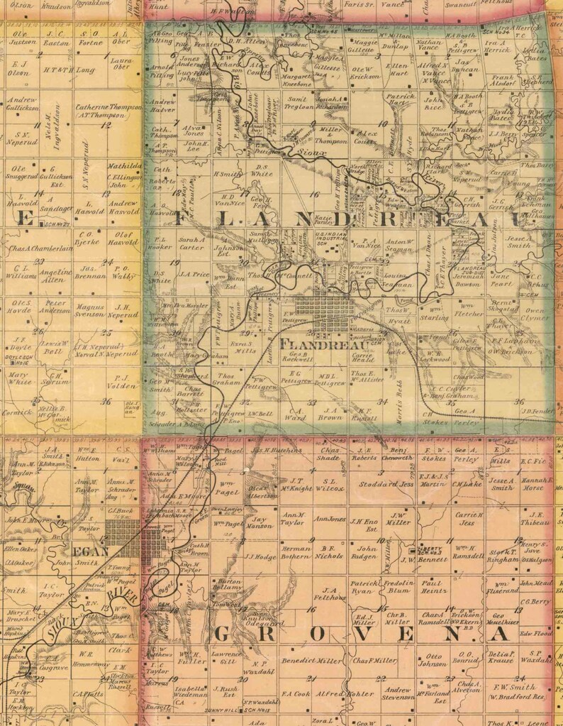 Moody County South Dakota 1896 - Old Wall Map With Landowner Names ...