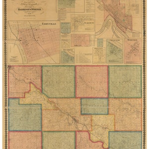 Wapello County Iowa 1870 Old Wall Map With Landowner Names Farm Lines ...