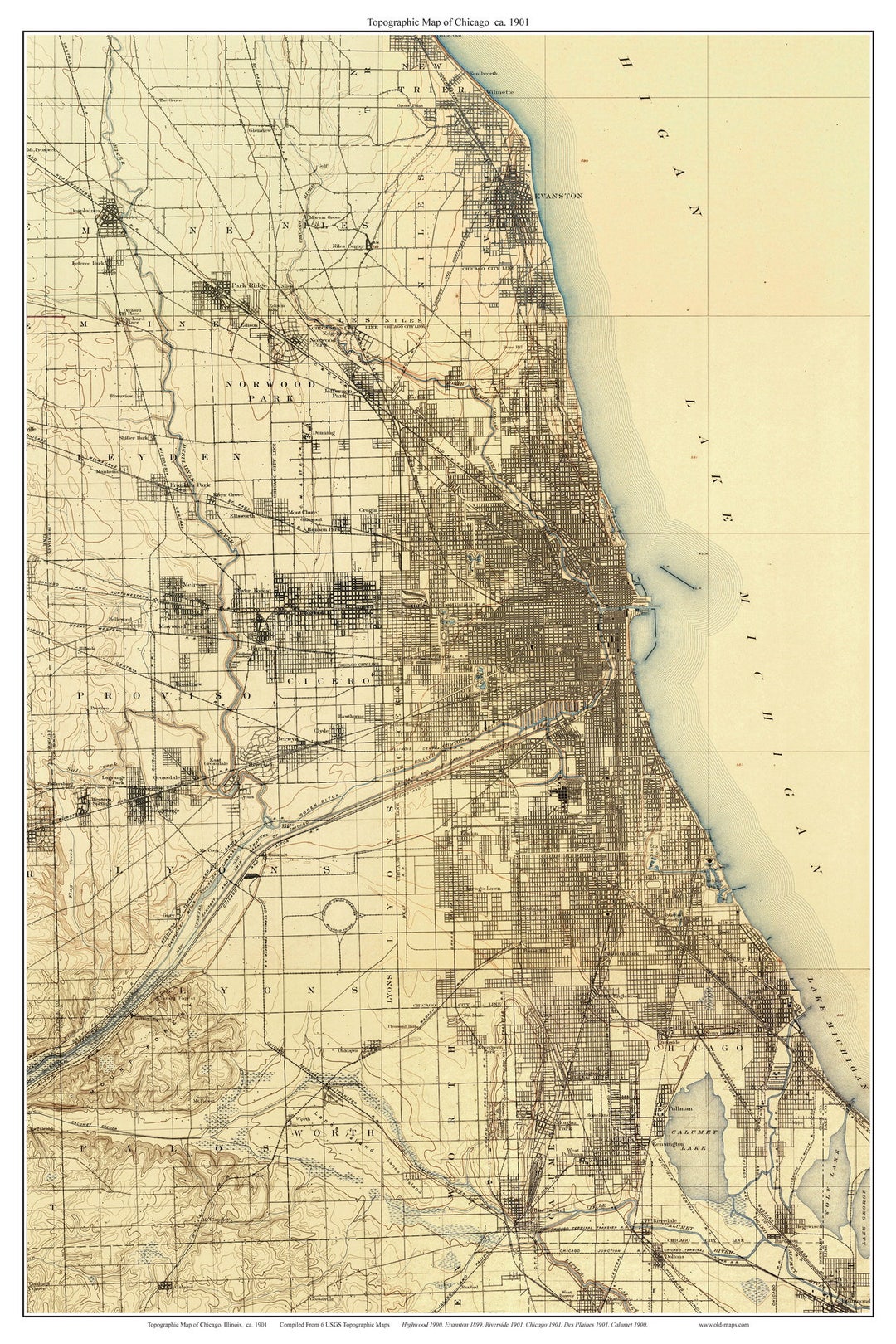 Chicago - Ca. 1901 - USGS Old Topographic Map Custom Composite Illinois ...