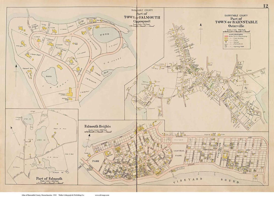 Osterville 1910 Old Street Map Reprint - Town of Barnstable ...