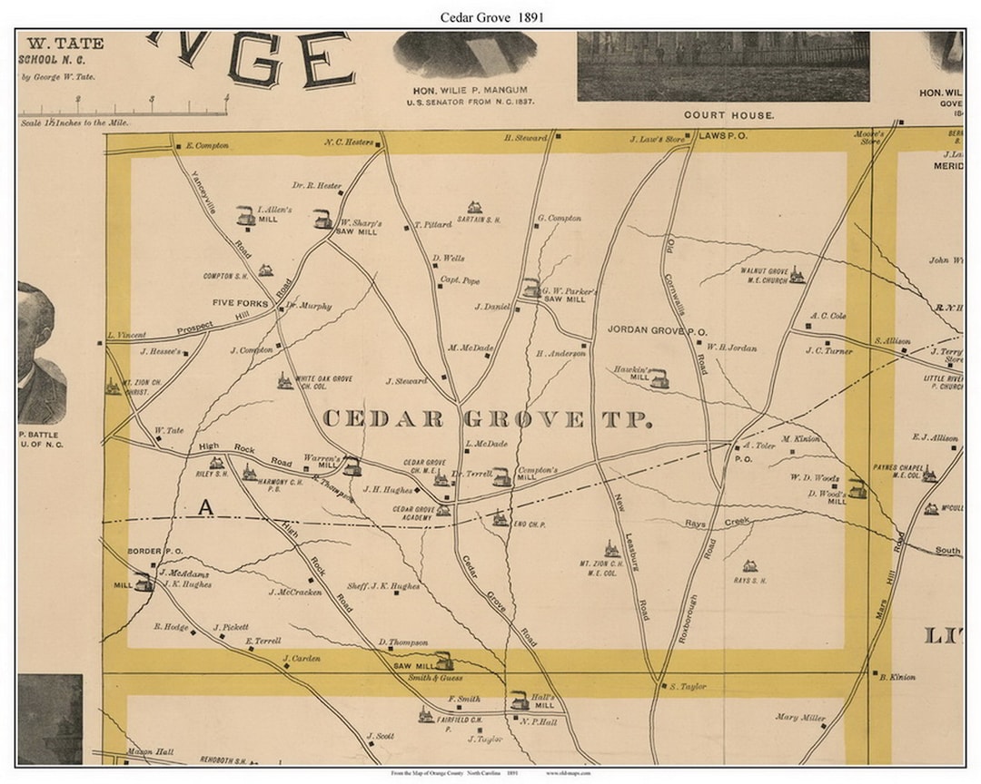 Cedar Grove 1891 Old Town Map With Homeowner Names - Five Forks Jordan ...