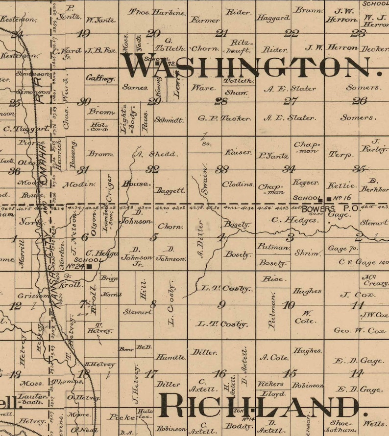 Jefferson County Nebraska 1889 Old Wall Map Reprint with | Etsy