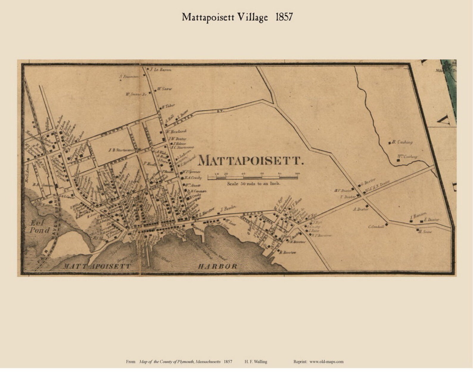 Mattapoisett Village 1857 Old Town Map With Homeowner Names ...