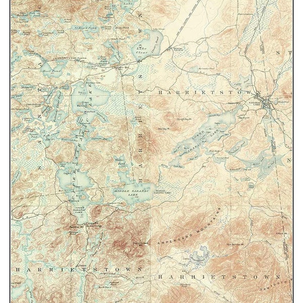 Topographic Map of Saranac Lake - Etsy