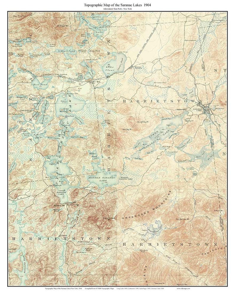 Saranac Lakes 1904 USGS Old Topographic Map Upper Saranac Lake- Reprint ...