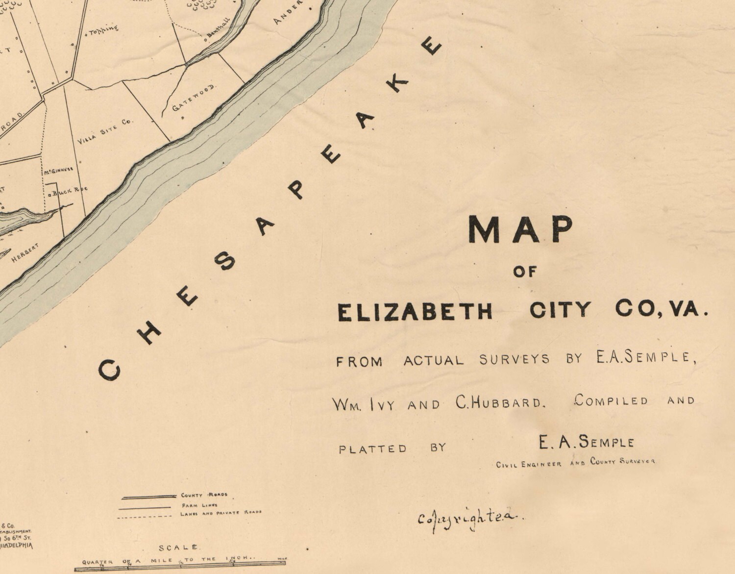 Elizabeth City County Virginia 1892 Old Wall Map With | Etsy