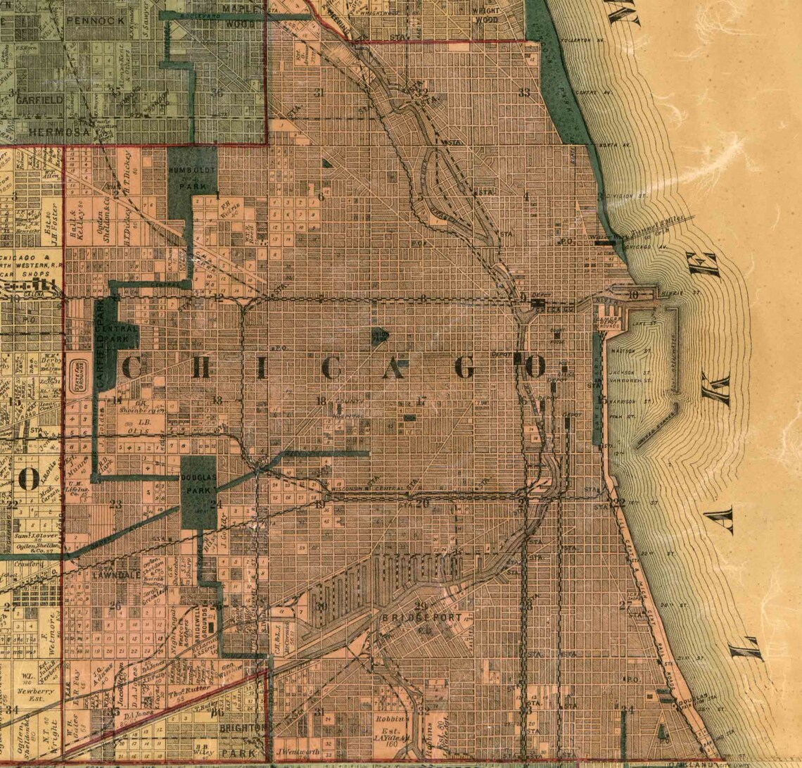 Cook County Illinois 1886 - Old Wall Map Reprint With Homeowner Names ...