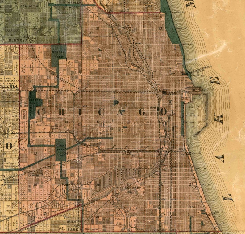 Cook County Illinois 1886 - Old Wall Map Reprint With Homeowner Names ...