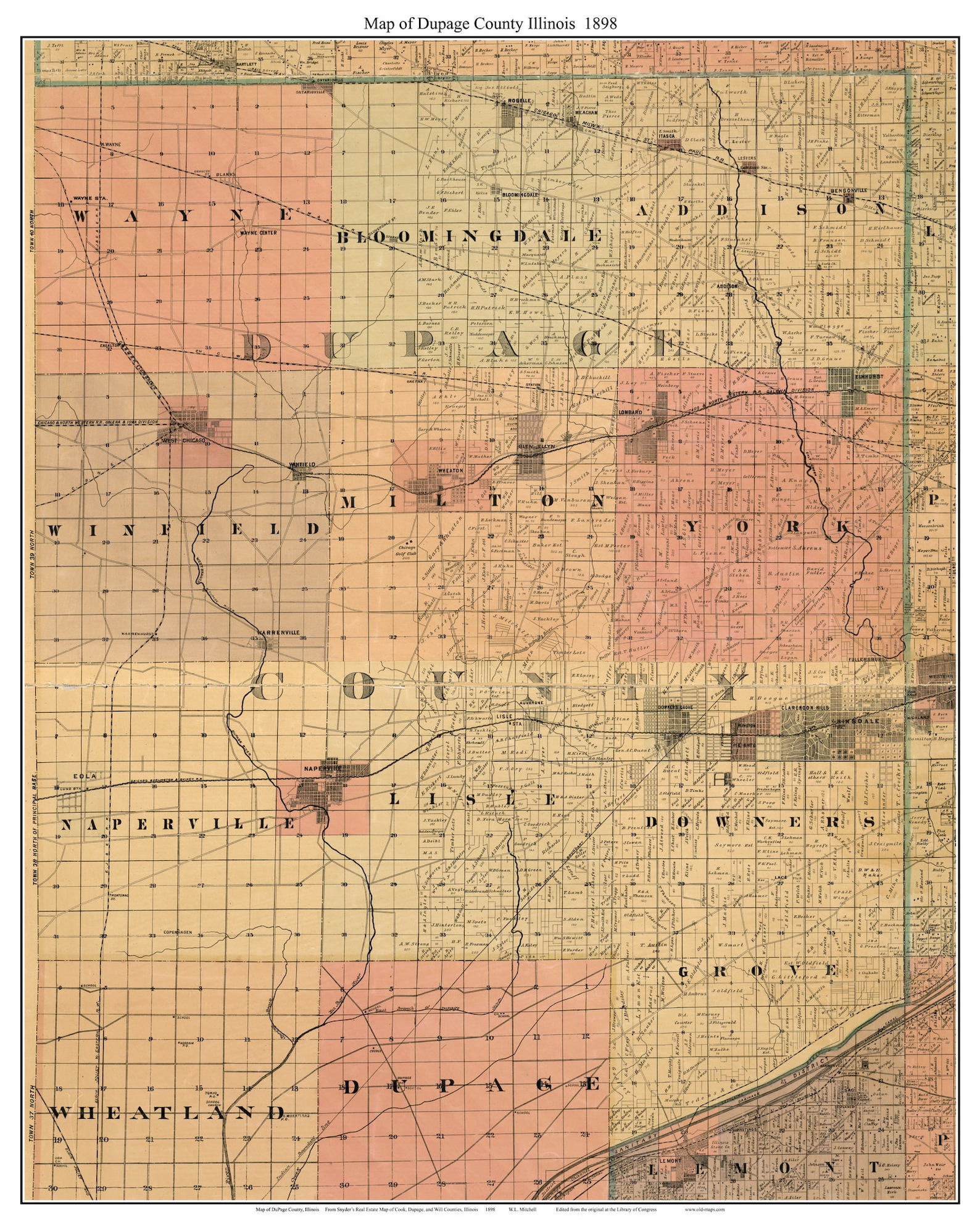 DuPage County Illinois 1898 Old Wall Map Custom Reprint - Etsy.de