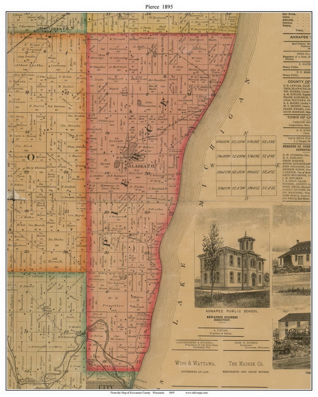 Pierce 1895 - Old Town Map With Homeowner Names - Alaska - Wisconsin ...