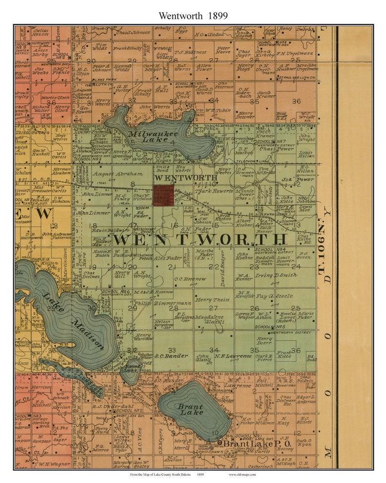 Wentworth 1899 Old Town Map With Homeowner Names South Dakota Lake ...