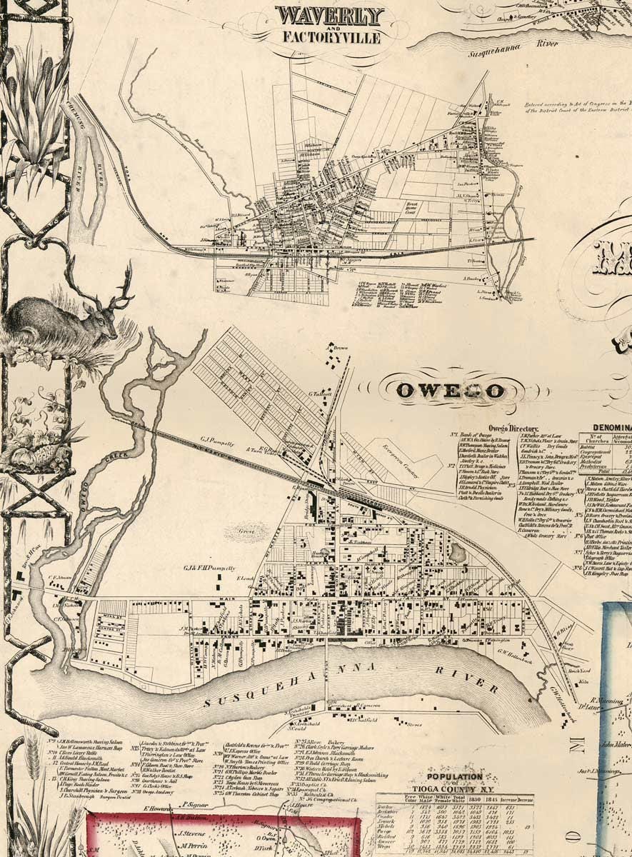 Tioga County New York 1855 - Old Wall Map Reprint With Homeowner Names ...