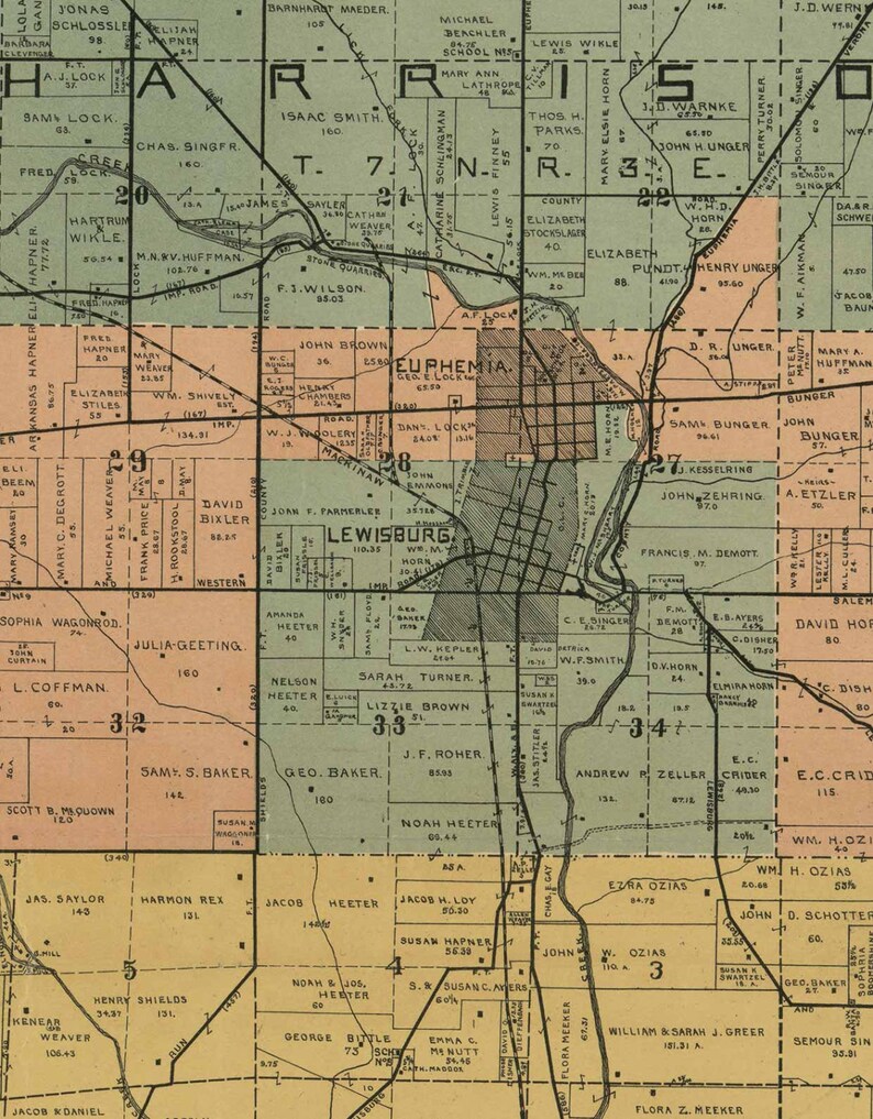 Preble County Ohio 1897 Old Wall Map Reprint With Homeowner - Etsy