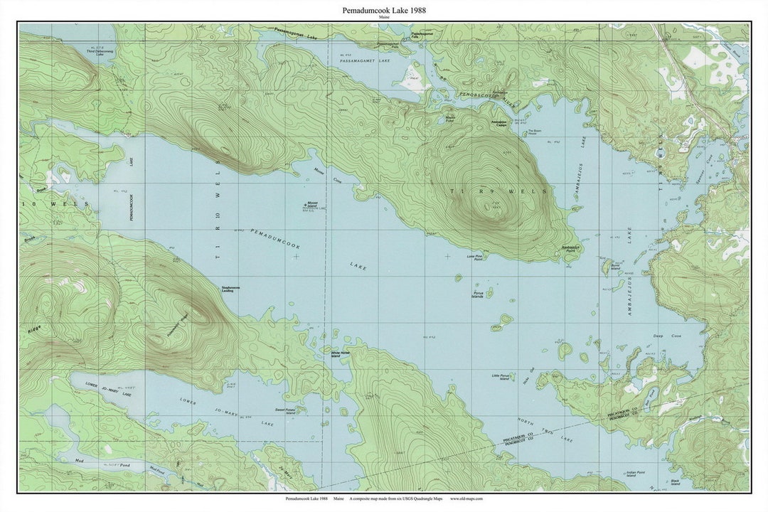 Pemadumcook Lake 1988 Topographic Map USGS 7x7 Custom Composite Reprint ...
