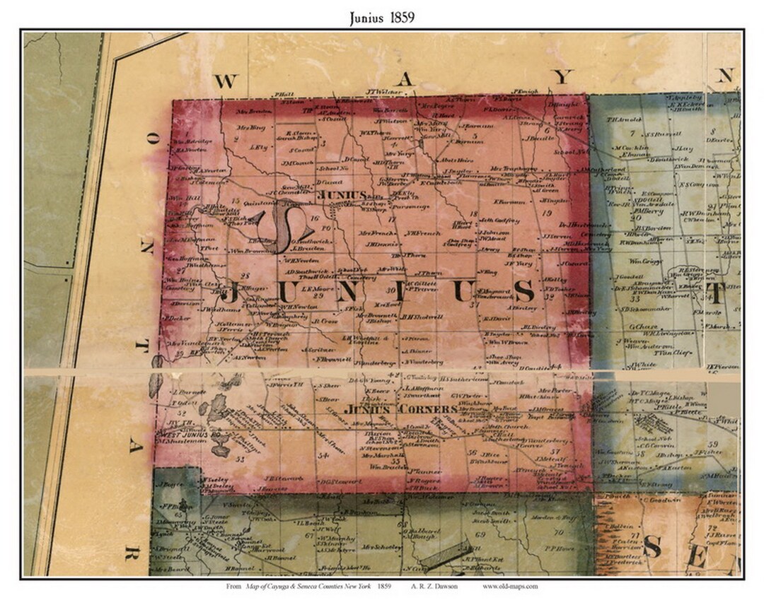 Junius 1859 Old Town Map With Homeowner Names New York Reprint ...