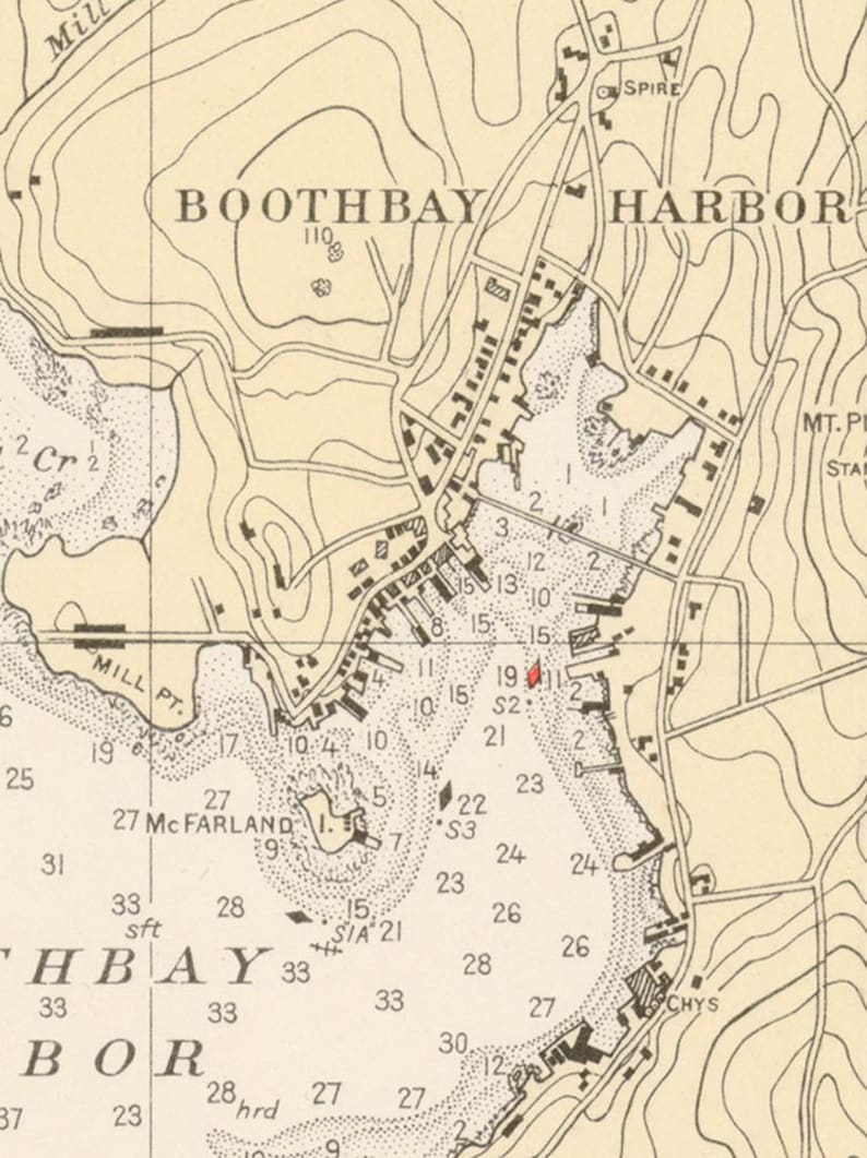 Boothbay Harbor to Bath Maine 1922 Nautical Map Harbors 2 | Etsy