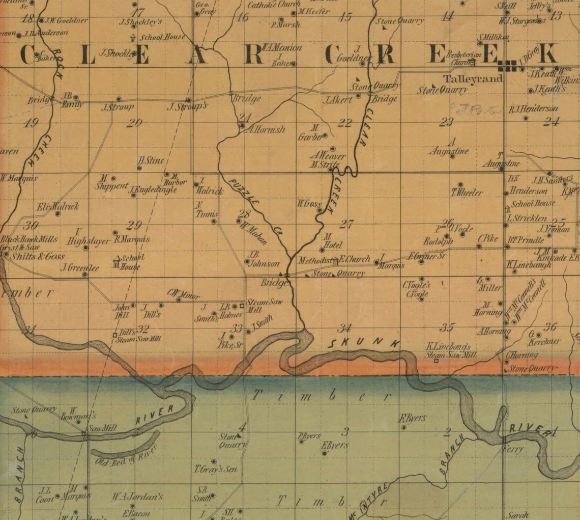 Keokuk County Iowa 1861 Old Wall Map With Landowner Names Farm | Etsy