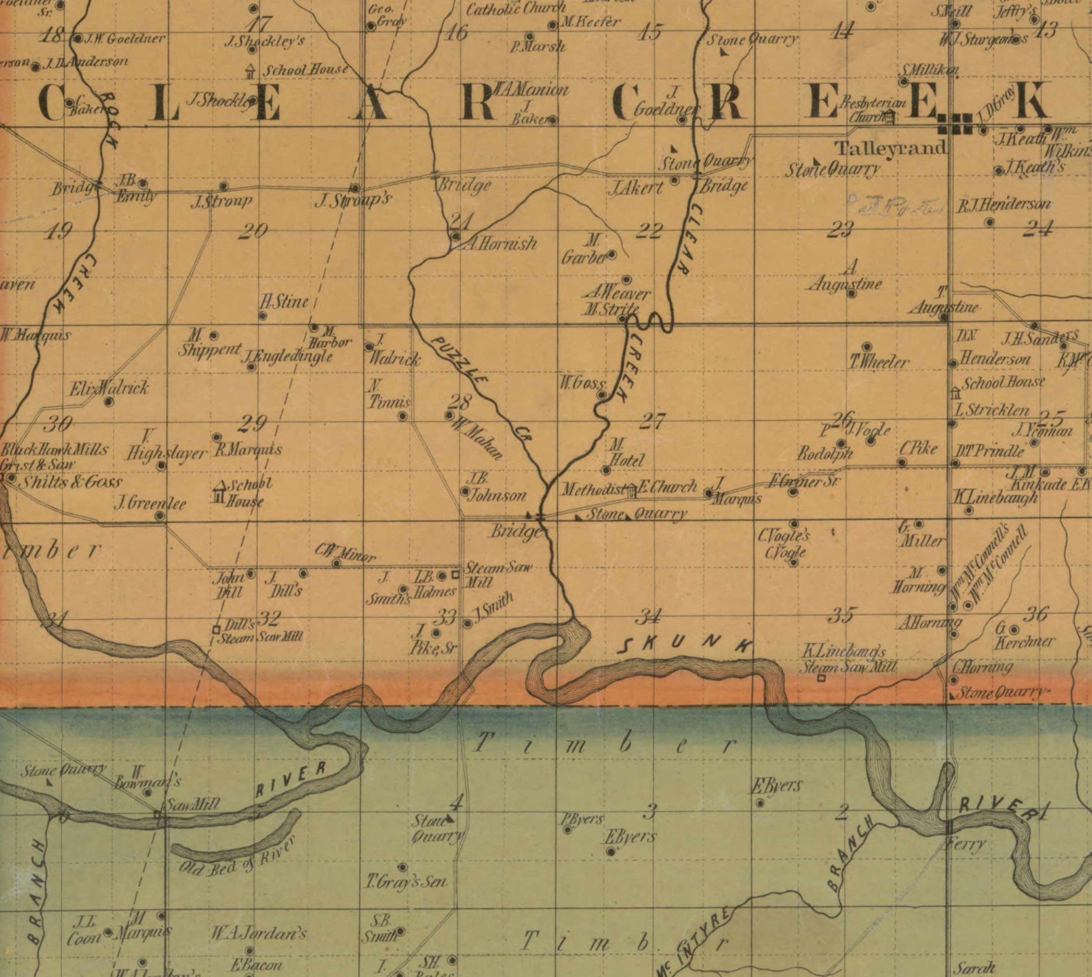 Keokuk County Iowa 1861 Old Wall Map With Landowner Names Farm Lines ...