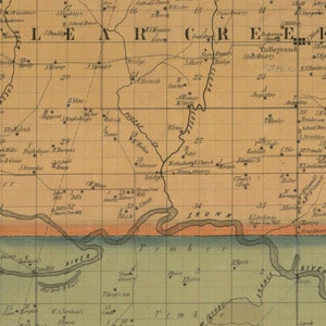 Keokuk County Iowa 1861 Old Wall Map With Landowner Names Farm Lines ...