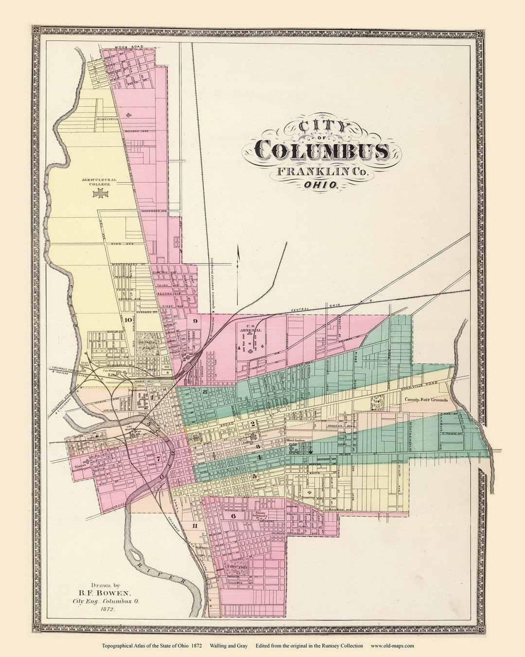 Columbus 1872 Old Town Map Reprint Ohio State Atlas - Etsy