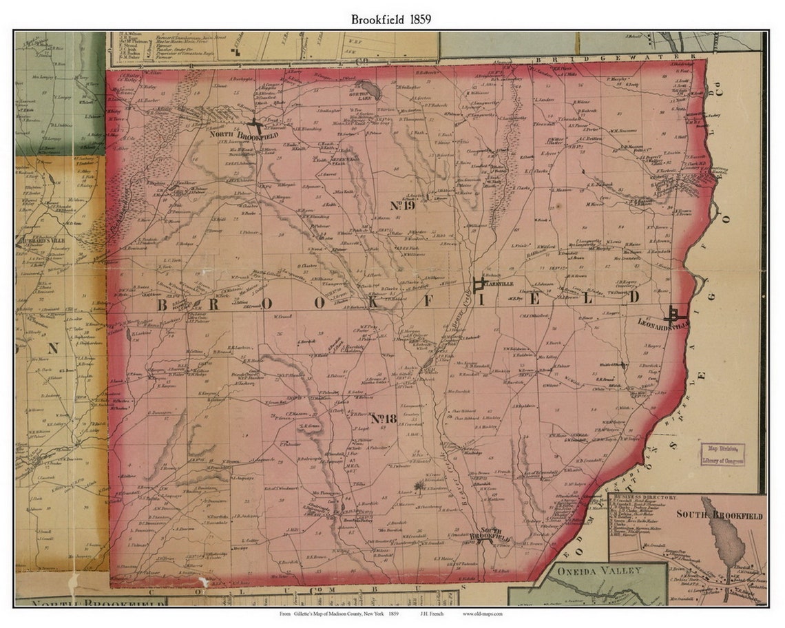 Brookfield 1859 Old Town Map With Homeowner Names New York - Etsy