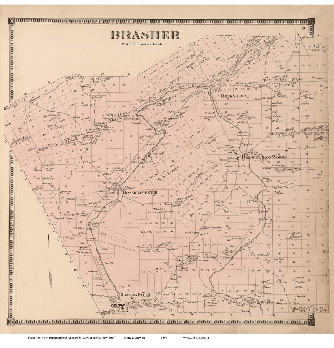 Brasher 1865 - St. Lawrence County, New York - Old Town Map Reprint ...