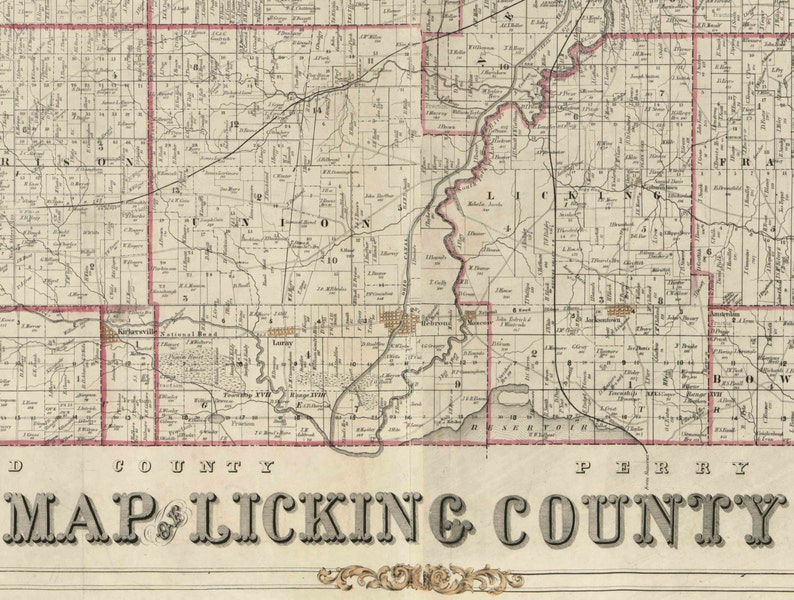 Licking County Ohio 1854 Old Wall Map Reprint With Homeowner - Etsy