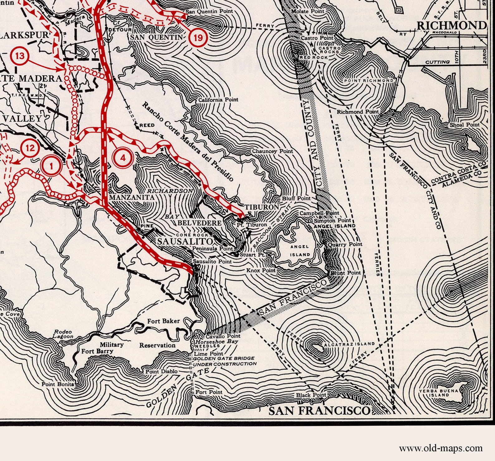 Marin County 1935 Highway Map 85 Years Ago Old Wall Map - Etsy