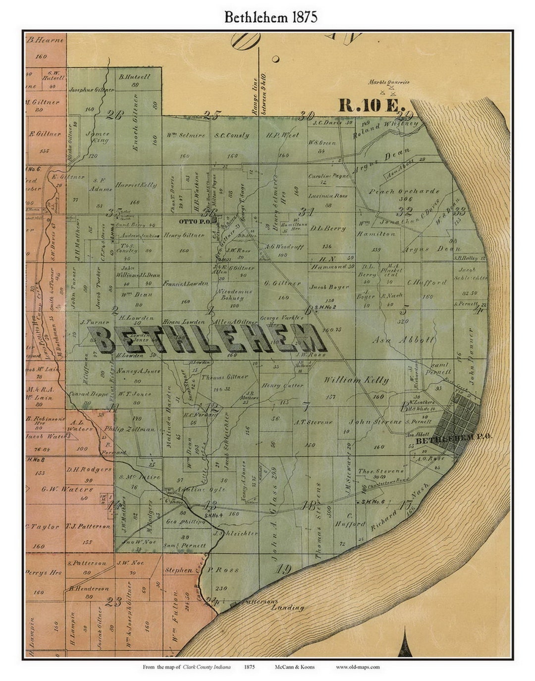 Bethlehem 1875 Old Town Map With Homeowner Names Indiana Otto - Reprint ...