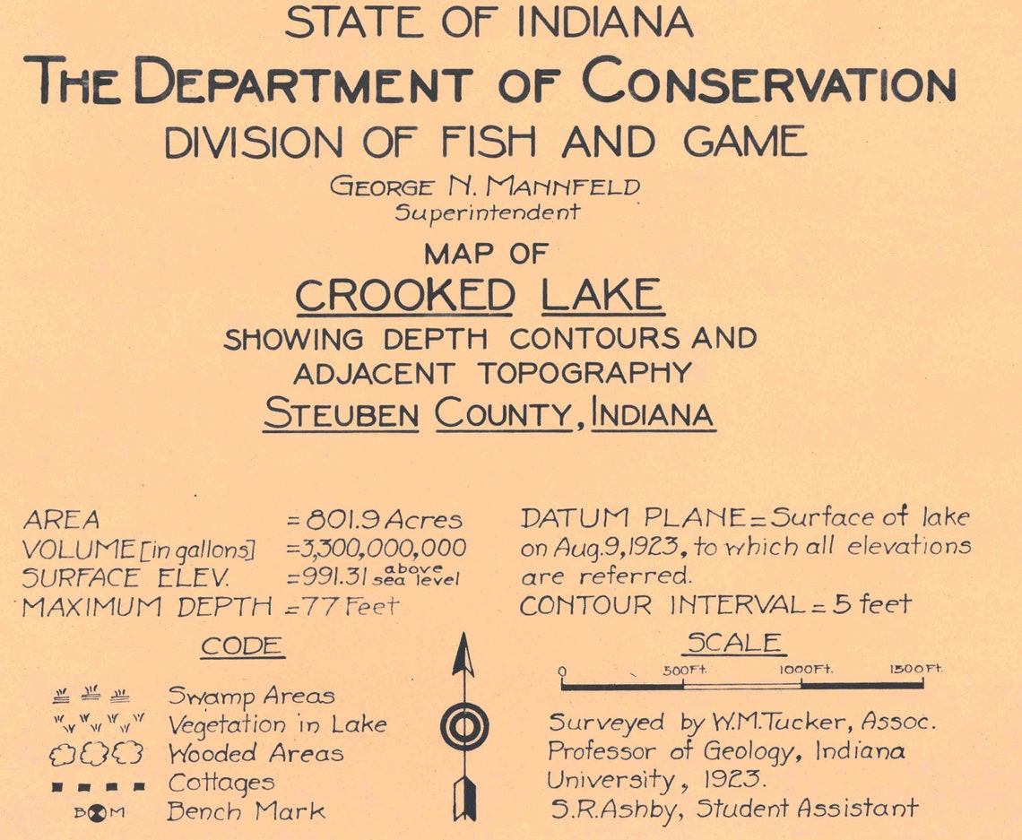 Crooked Lake Indiana 1923 Old Map Reprint - Etsy