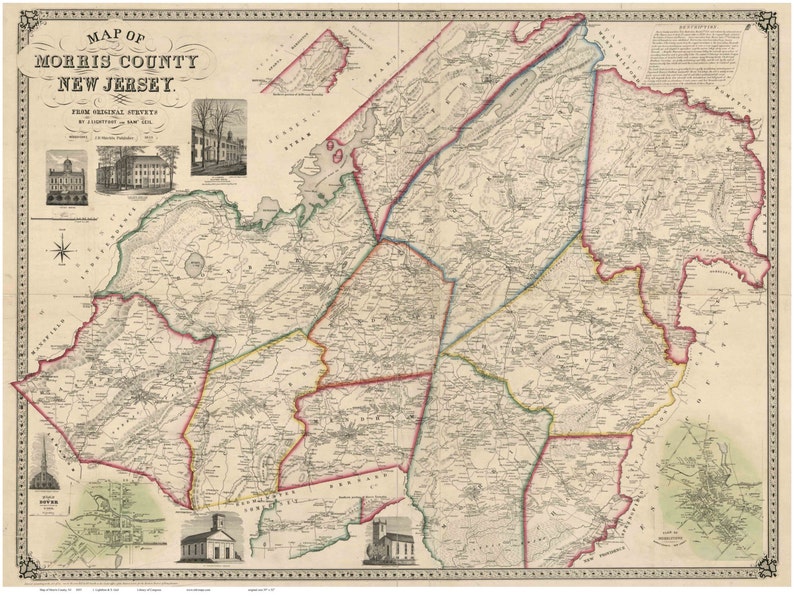 Morris County New Jersey 1853 Wall Map Reprint With | Etsy