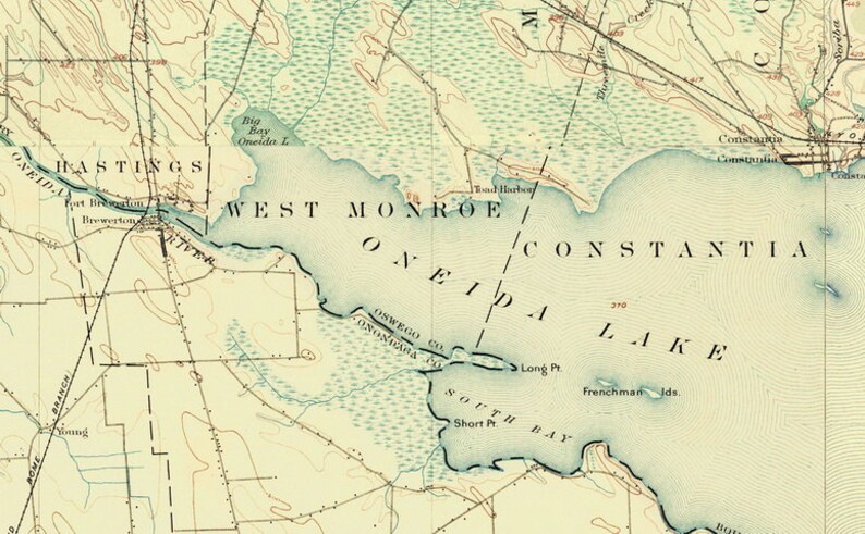 Oneida Lake - Ca 1906 Old Topographical Map - USGS Custom Composite ...