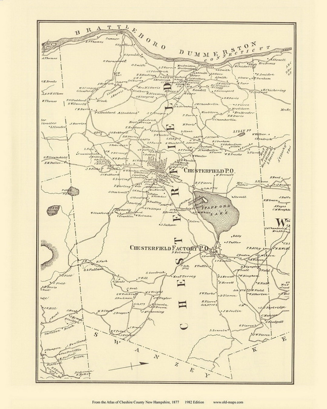 Chesterfield 1877 Old Town Map With Homeowner Names New Hampshire ...