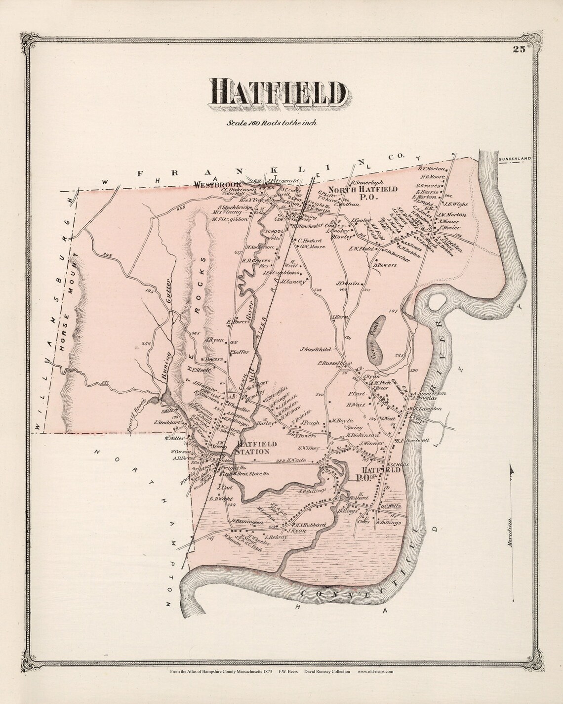 Hatfield 1873 Old Town Map Reprint Hampshire County - Etsy
