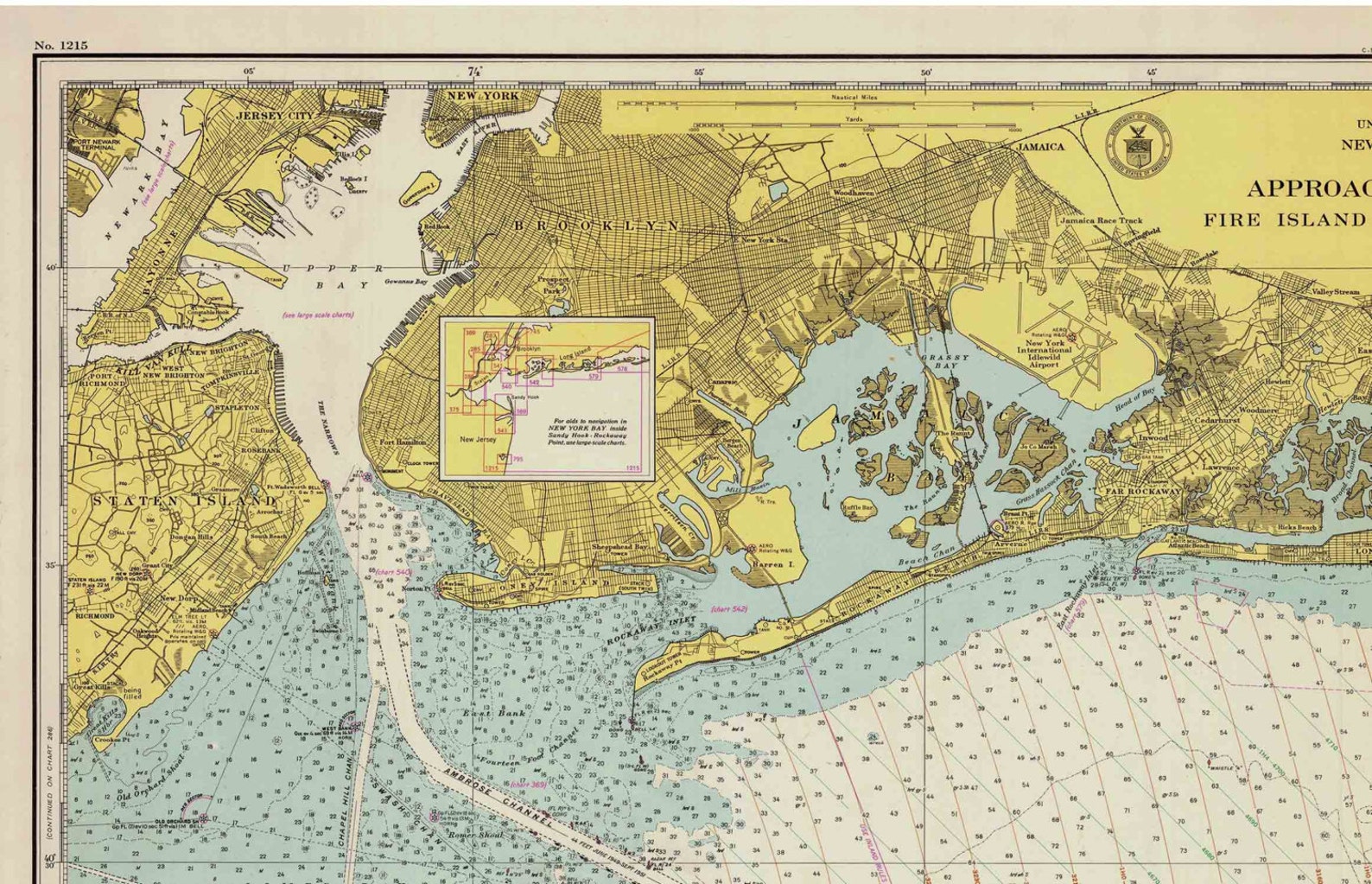 Approaches to New York City 1952 Nautical Map Reprint New | Etsy