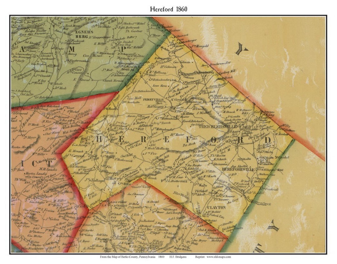 Hereford 1860 Old Town Map With Homeowner Names - Pennsylvania ...