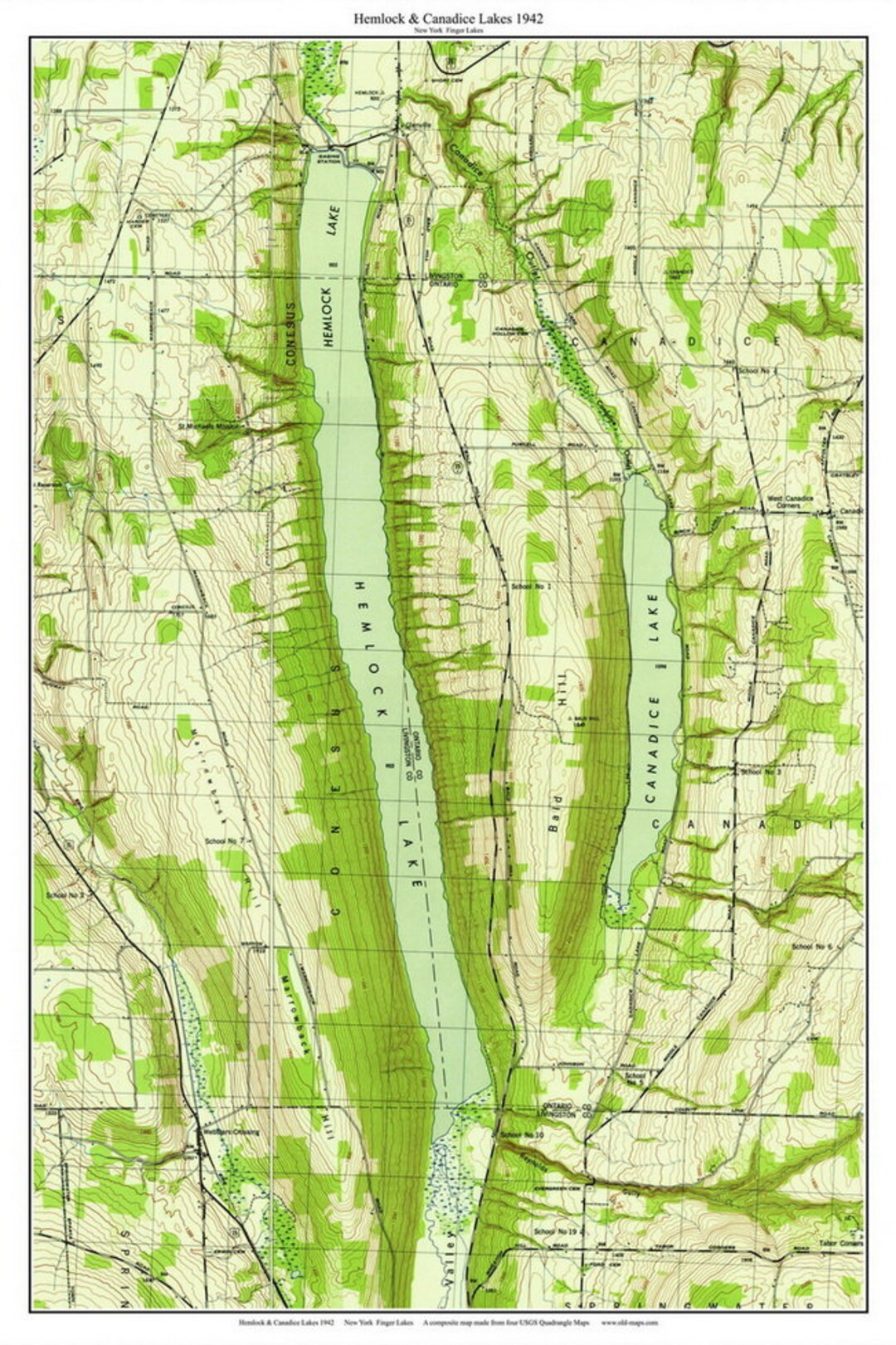 Hemlock Lake - 1942 USGS Old Topographic Map Custom Composite Reprint ...