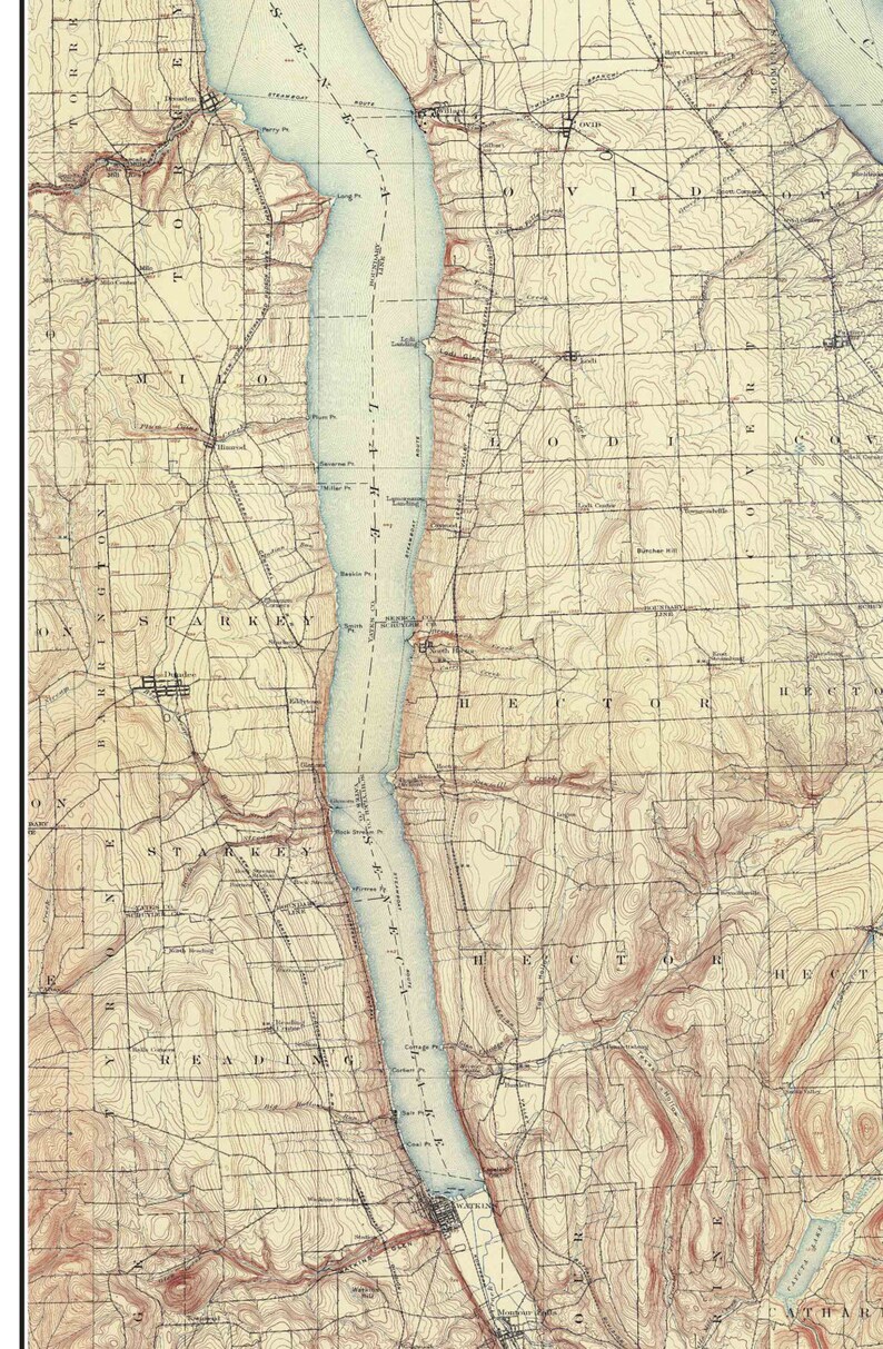 Seneca & Cayuga Lakes 1903 USGS Old Topographic Map Custom | Etsy