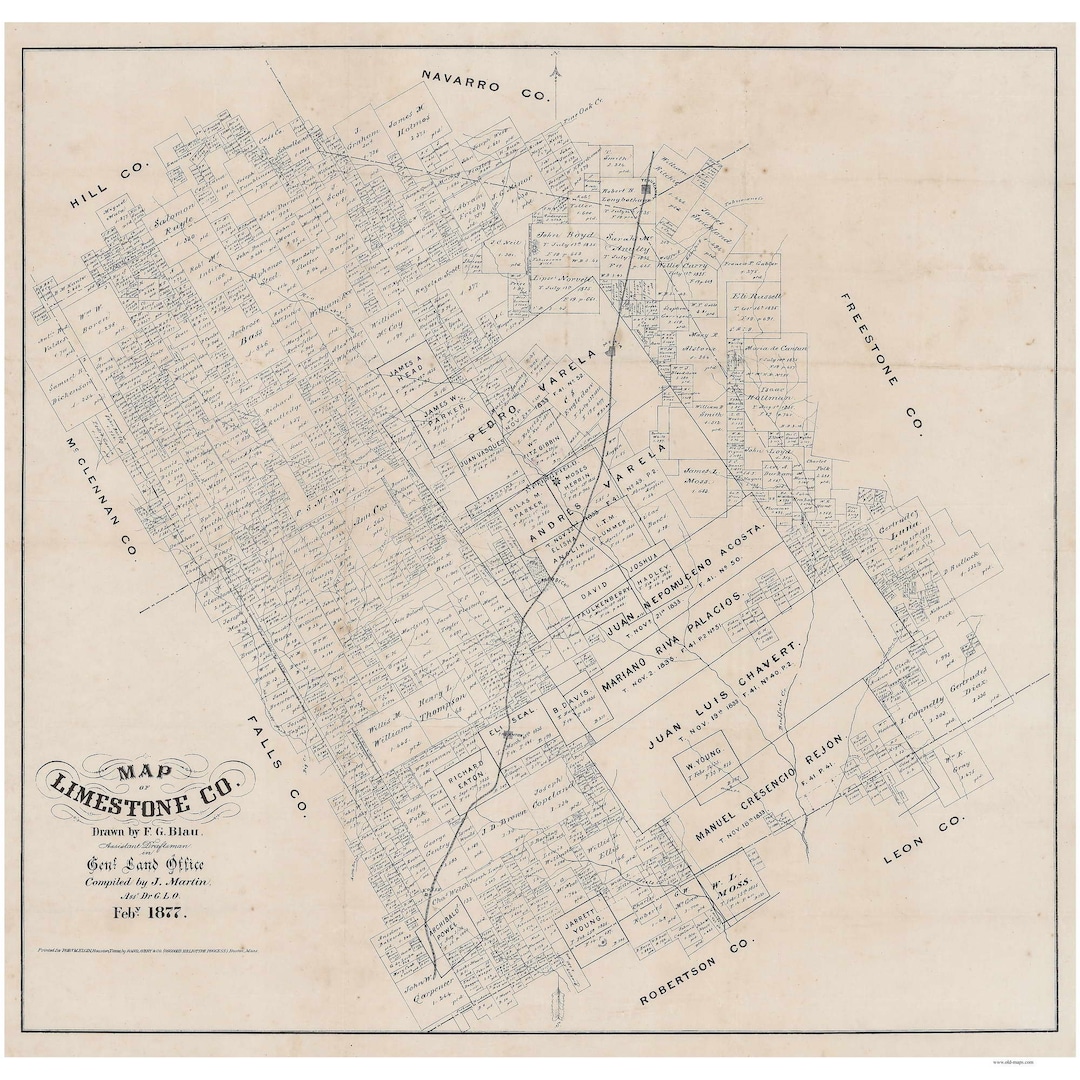 Limestone County, Texas - 1877 - Old Wall Map With Lot Lines - General ...