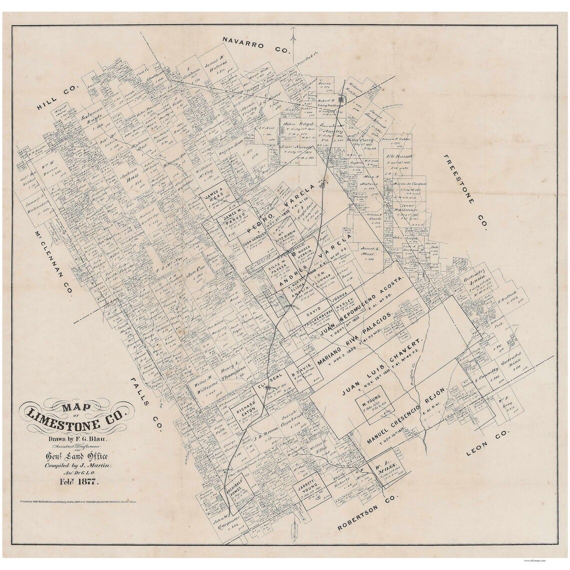 Limestone County Texas 1877 Old Wall Map With Lot Lines - Etsy