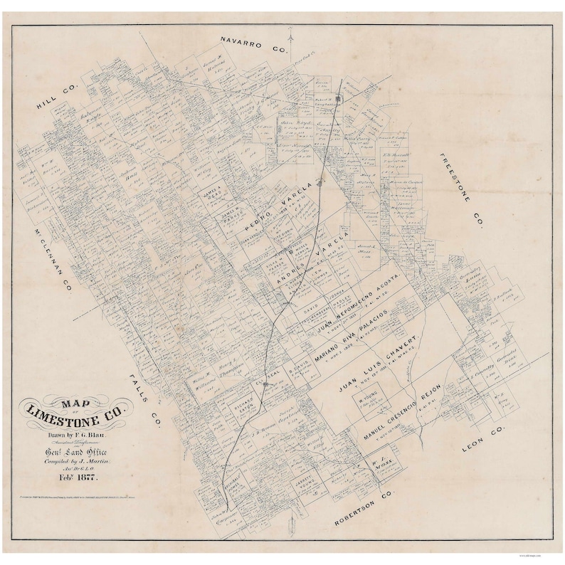 Limestone County Texas 1877 Old Wall Map With Lot Lines | Etsy