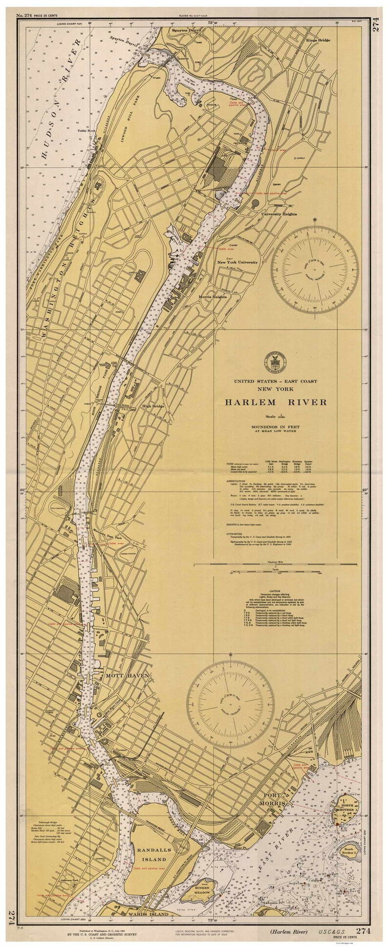 Harlem River NY 1939 Nautical Map Reprint Harbors 274 - Etsy