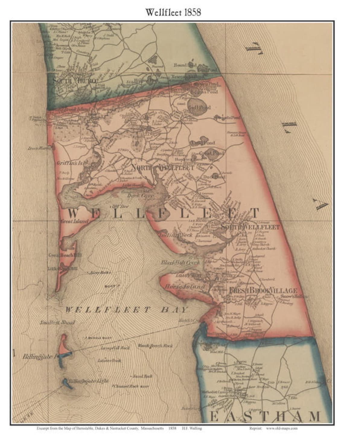 Wellfleet, Massachusetts 1858 Old Town Map Custom Print - Barnstable ...