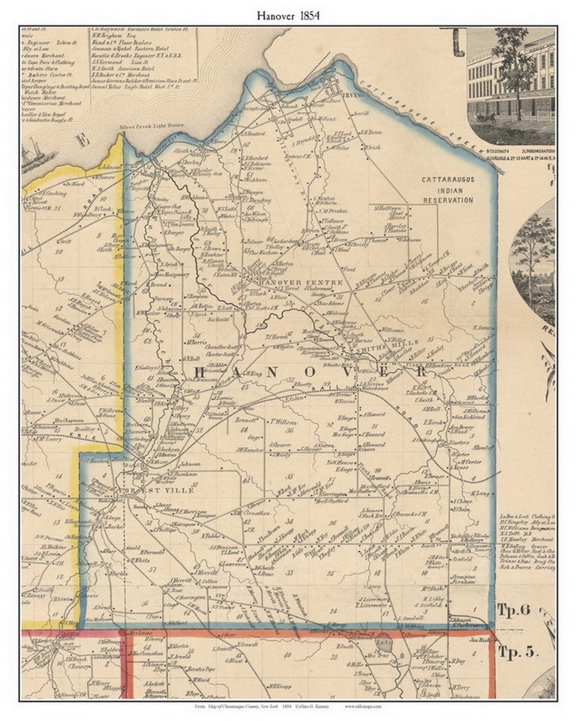 Hanover 1854 Old Town Map With Homeowner Names New York - Etsy