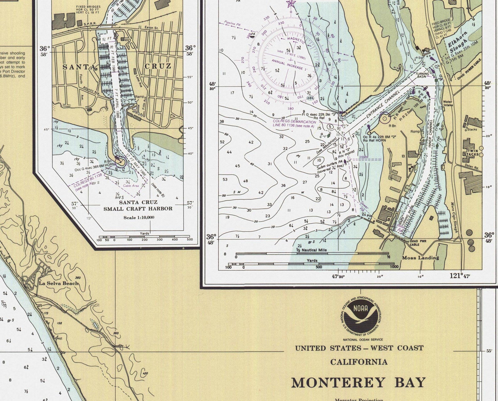 Monterey Bay 1990 Nautical Map - PC Harbors 5403 Reprint California - Etsy
