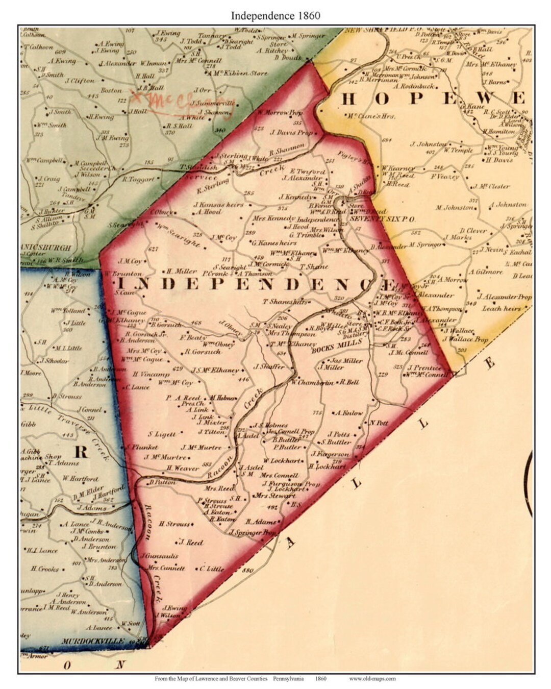 Independence 1860 Old Town Map With Homeowner Names - Pennsylvania ...