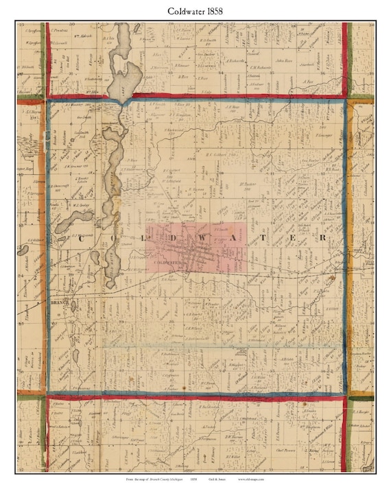 Coldwater 1858 Old Town Map With Homeowner Names Branch | Etsy