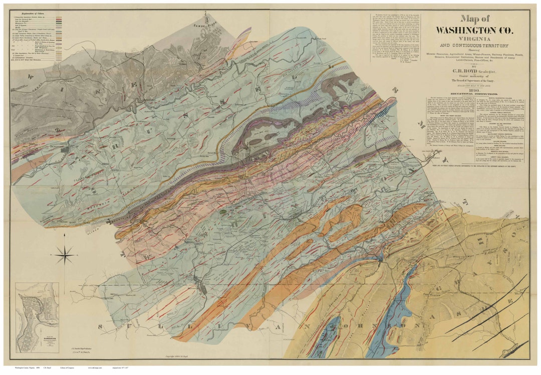Washington County, Virginia 1890 Old Wall Map Homeowners Names ...